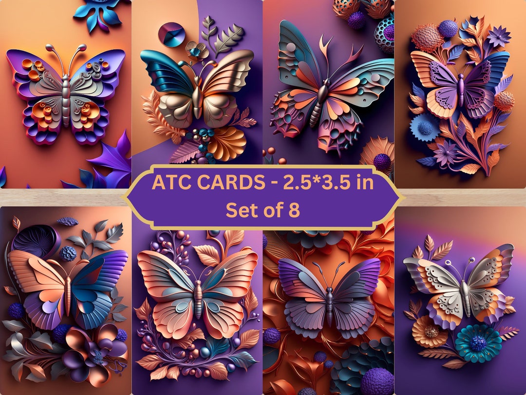 Metallic Butterflies-printable ATC Cards, Set of 8, Junk Journal ...