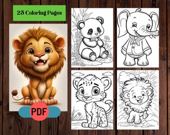 Kids Coloring Book, Cute Animals & Nature, 25 Pages, Printable Coloring ...