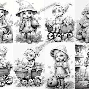 Fall Gnome Girls Coloring Pages: 35 Grayscale Designs (printable PDF ...