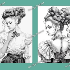 30 Girls With A Bow-grayscale Coloring Pages for Adults & Kids, Girl ...
