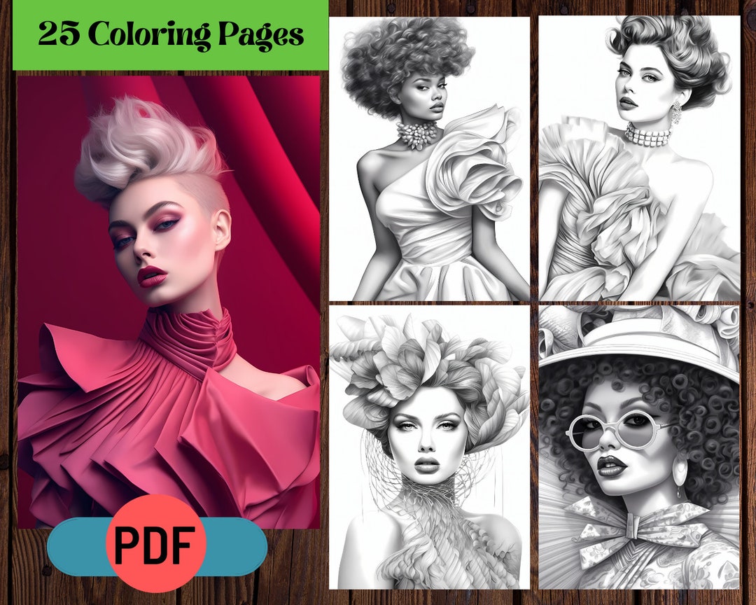 Fashionable Photoshoot Models Grayscale Coloring Pages for Adults ...