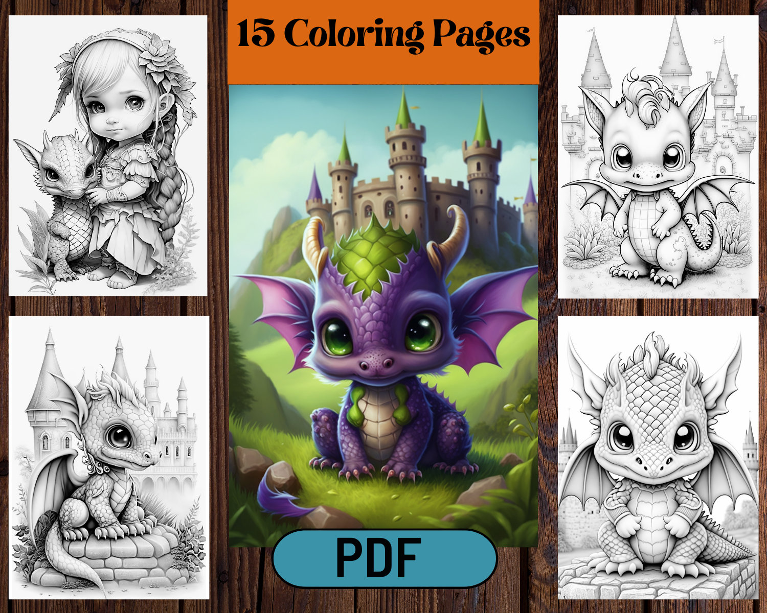 15 Whimsical Fantasy Dragons Grayscale Coloring Pages for Adults & Kids ...
