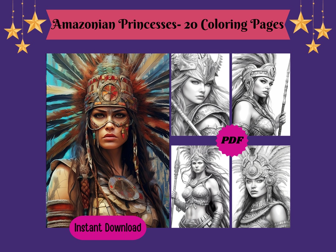 20 Printable Stunning Amazonian Warrior Princess Grayscale Coloring ...