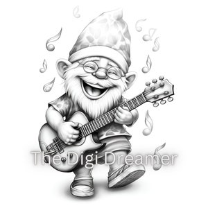 20 Charming Musical Gnomes Grayscale Coloring Pages for Adults & Kids ...