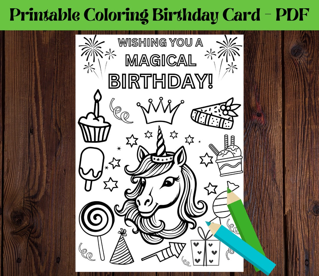 Printable Coloring Birthday Greeting Card for Kids, DIY Birthday Gift ...