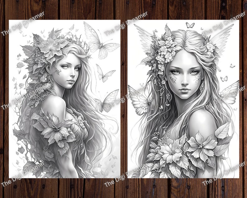 10 Printable Enchanting Fantasy Forest Fairies Grayscale Coloring Pages ...