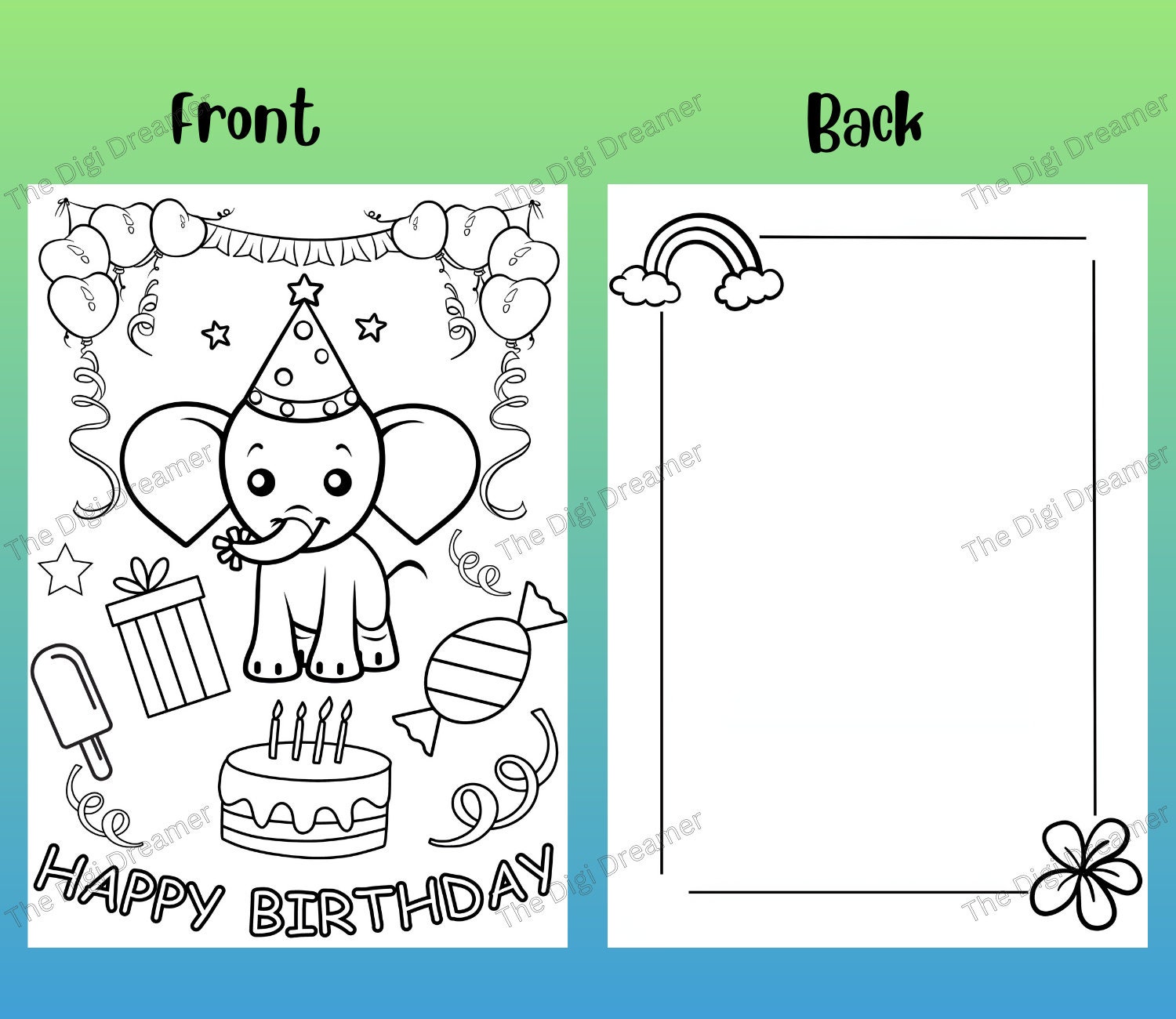 Printable Coloring Birthday Greeting Card for Kids DIY - Etsy