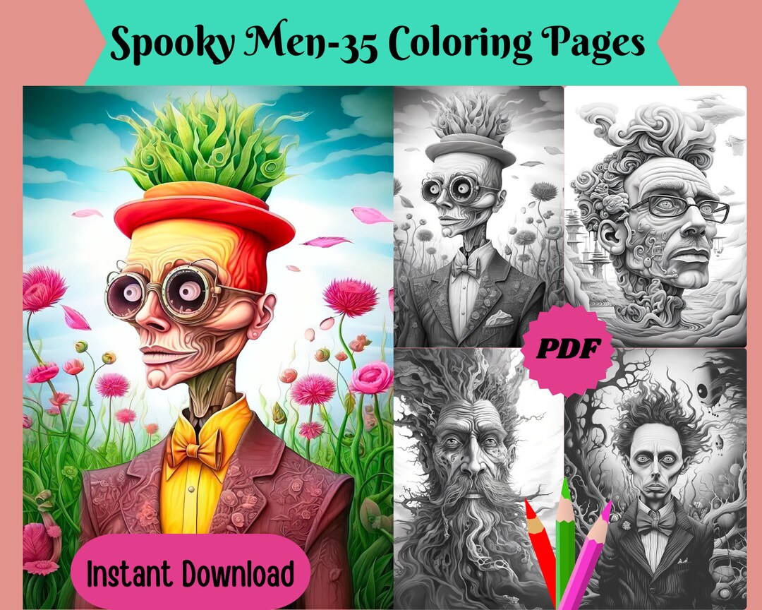 35 Spooky Men-grayscale Printable Coloring Pages for Adults & Kids ...