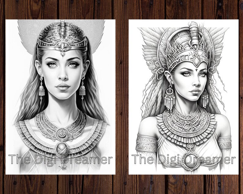 Egyptian Beauties Printable Grayscale Coloring Pages for - Etsy