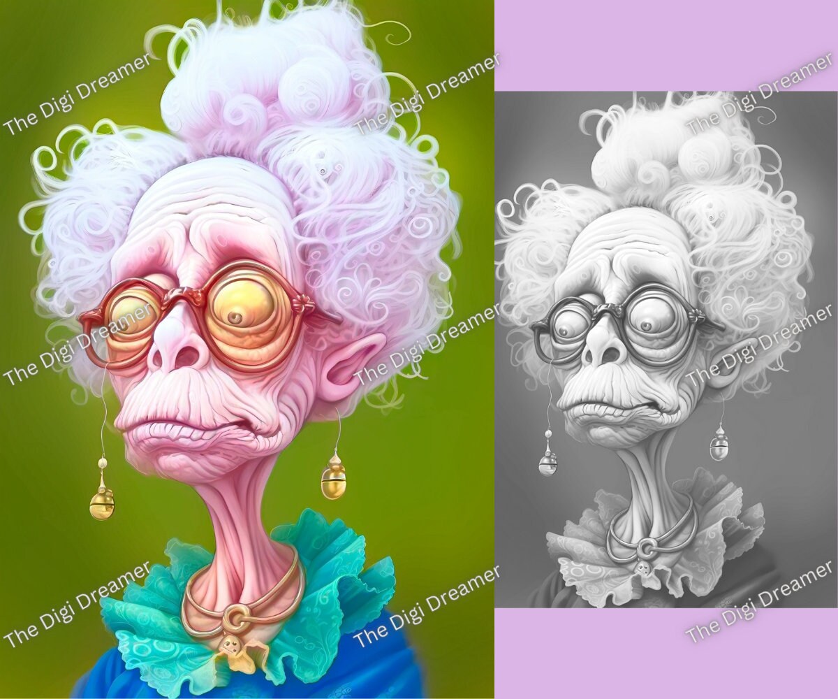 30 Wicked Granny Grayscale Printable Coloring Pages for - Etsy