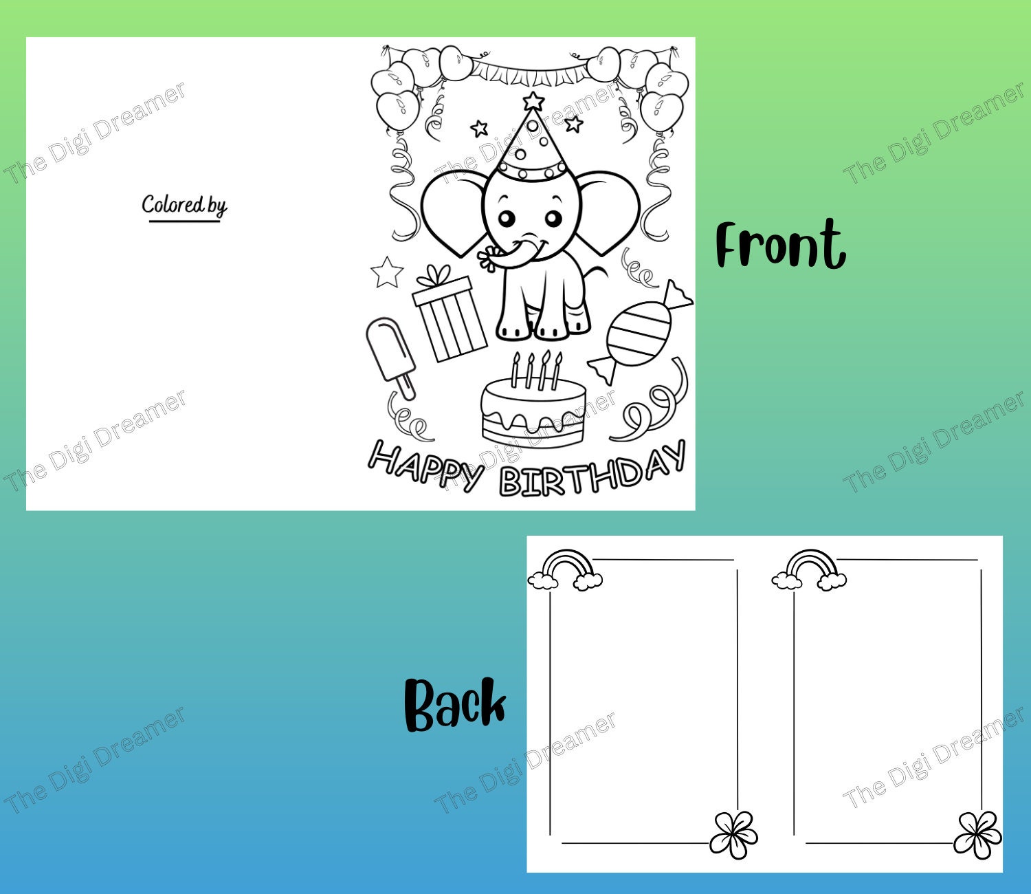 Printable Coloring Birthday Greeting Card for Kids DIY - Etsy