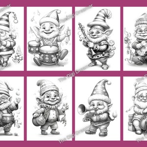 20 Charming Musical Gnomes Grayscale Coloring Pages for Adults & Kids ...