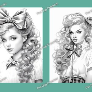 30 Girls With A Bow-grayscale Coloring Pages for Adults & Kids, Girl ...