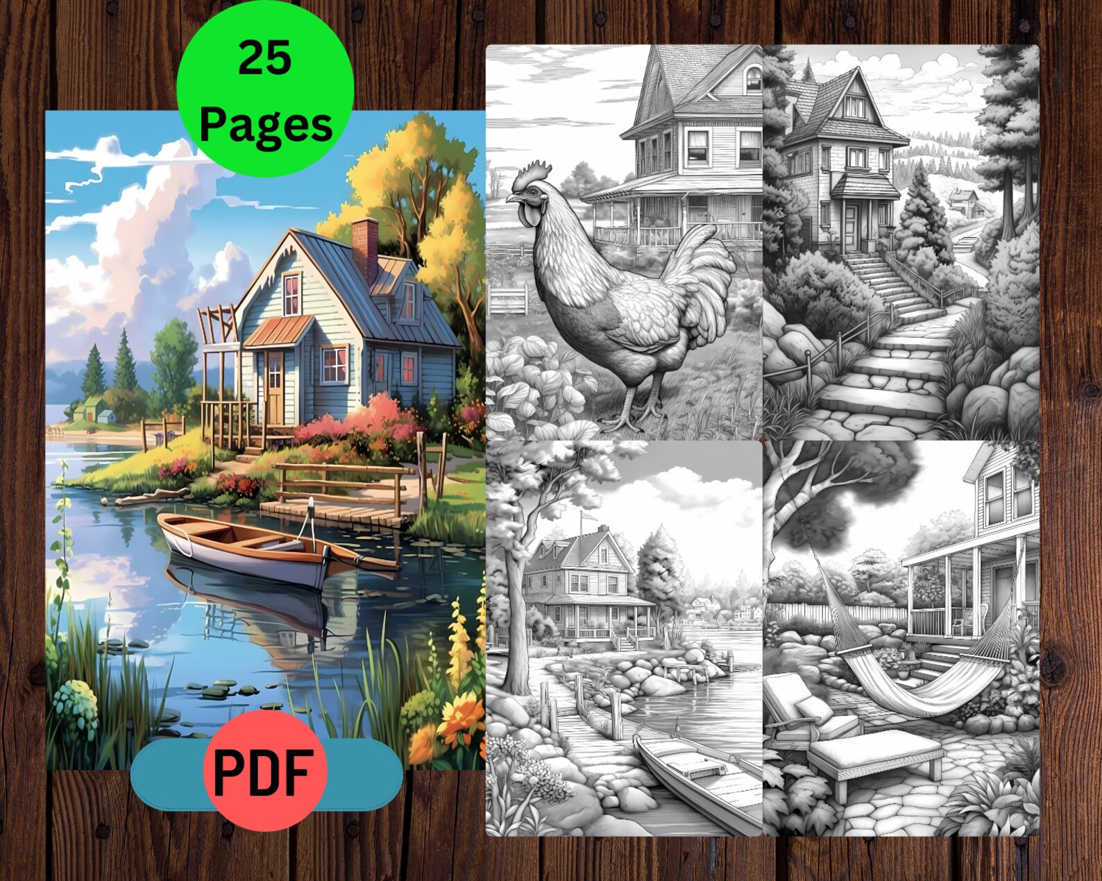 25 Printable Countryside Houses Grayscale Coloring Pages for - Etsy