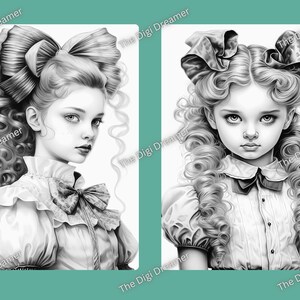 30 Girls With A Bow-grayscale Coloring Pages for Adults & Kids, Girl ...