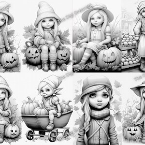Fall Gnome Girls Coloring Pages: 35 Grayscale Designs (printable PDF ...