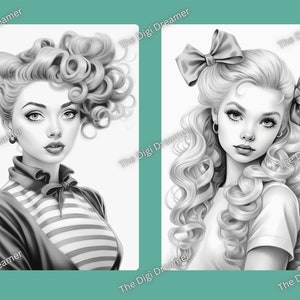 30 Girls With A Bow-grayscale Coloring Pages for Adults & Kids, Girl ...