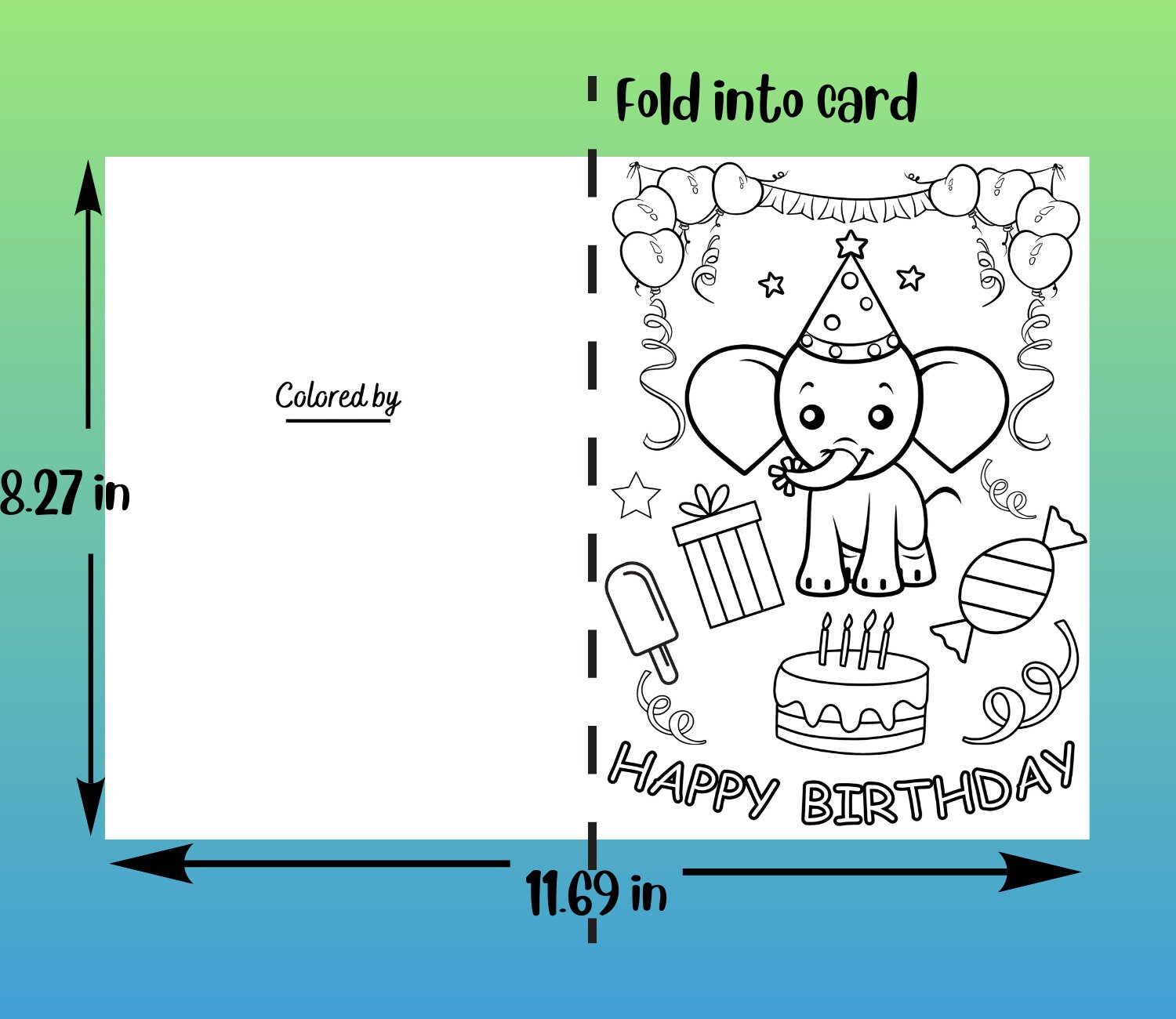 Printable Coloring Birthday Greeting Card for Kids DIY - Etsy