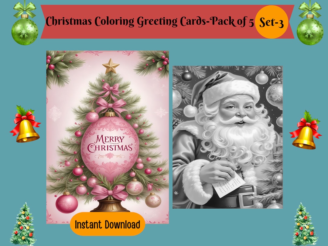Christmas Coloring Greeting Cards: DIY Festive Set of 5 (digital ...
