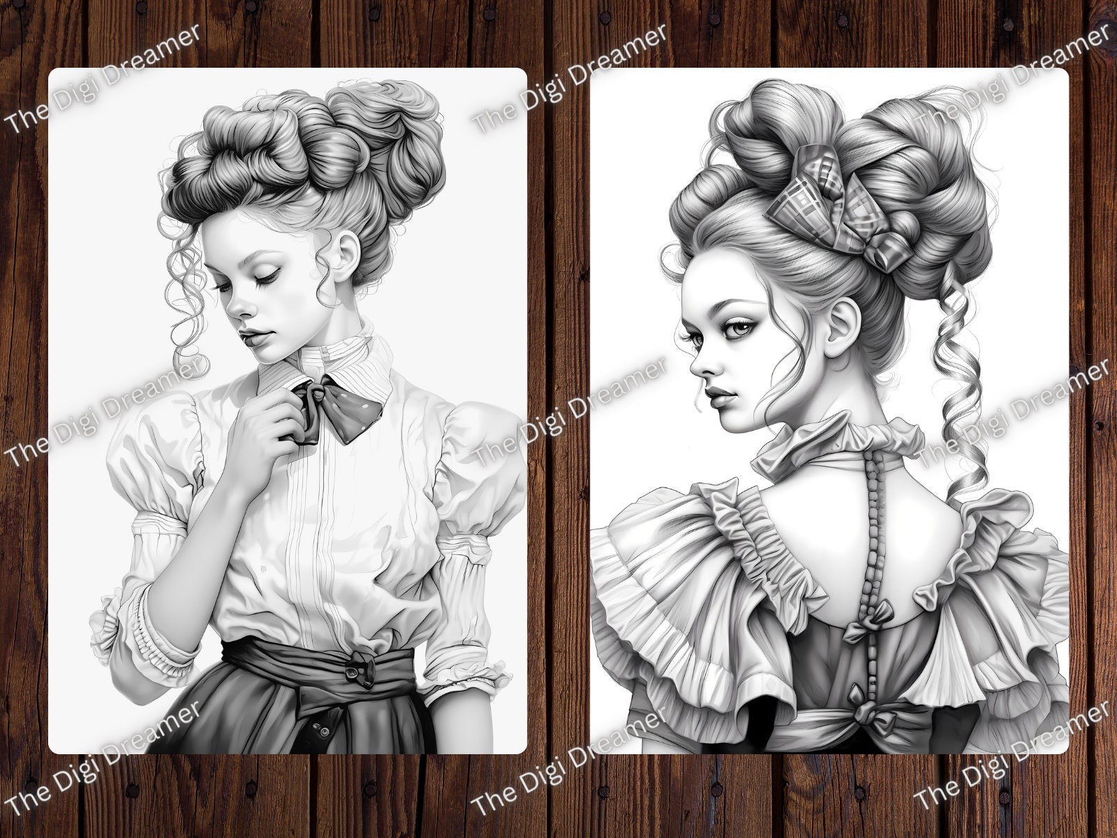 30 Girls With A Bow-grayscale Coloring Pages for Adults & - Etsy