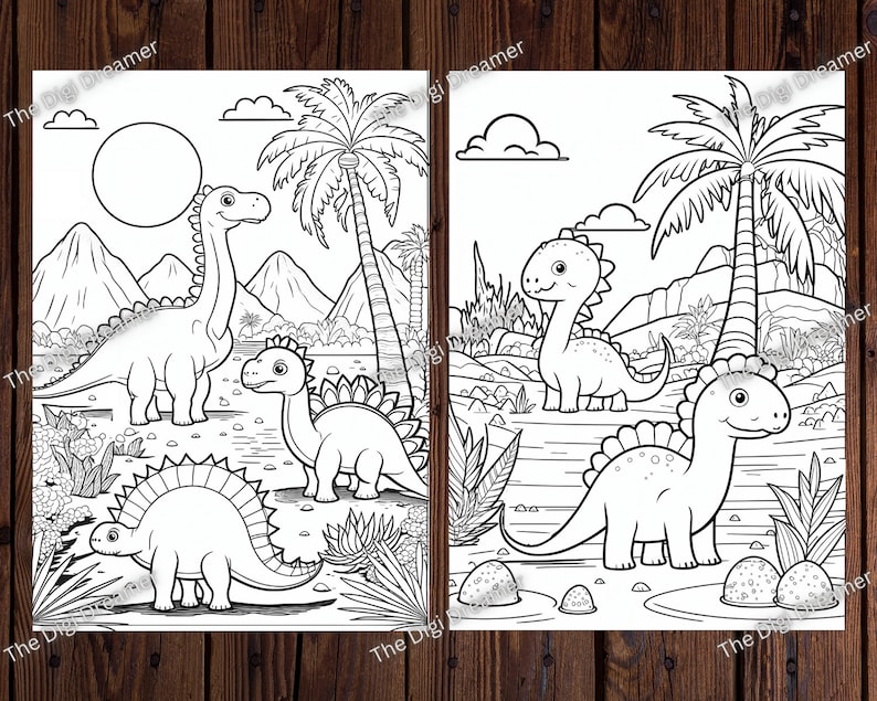 15 Cute Dinosaur Coloring Pages for Kids Printable Dino Theme - Etsy