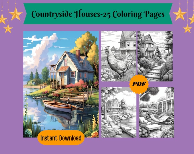 Rustic Barn Countryside Scene Grayscale Coloring Page, Adult Relaxation ...