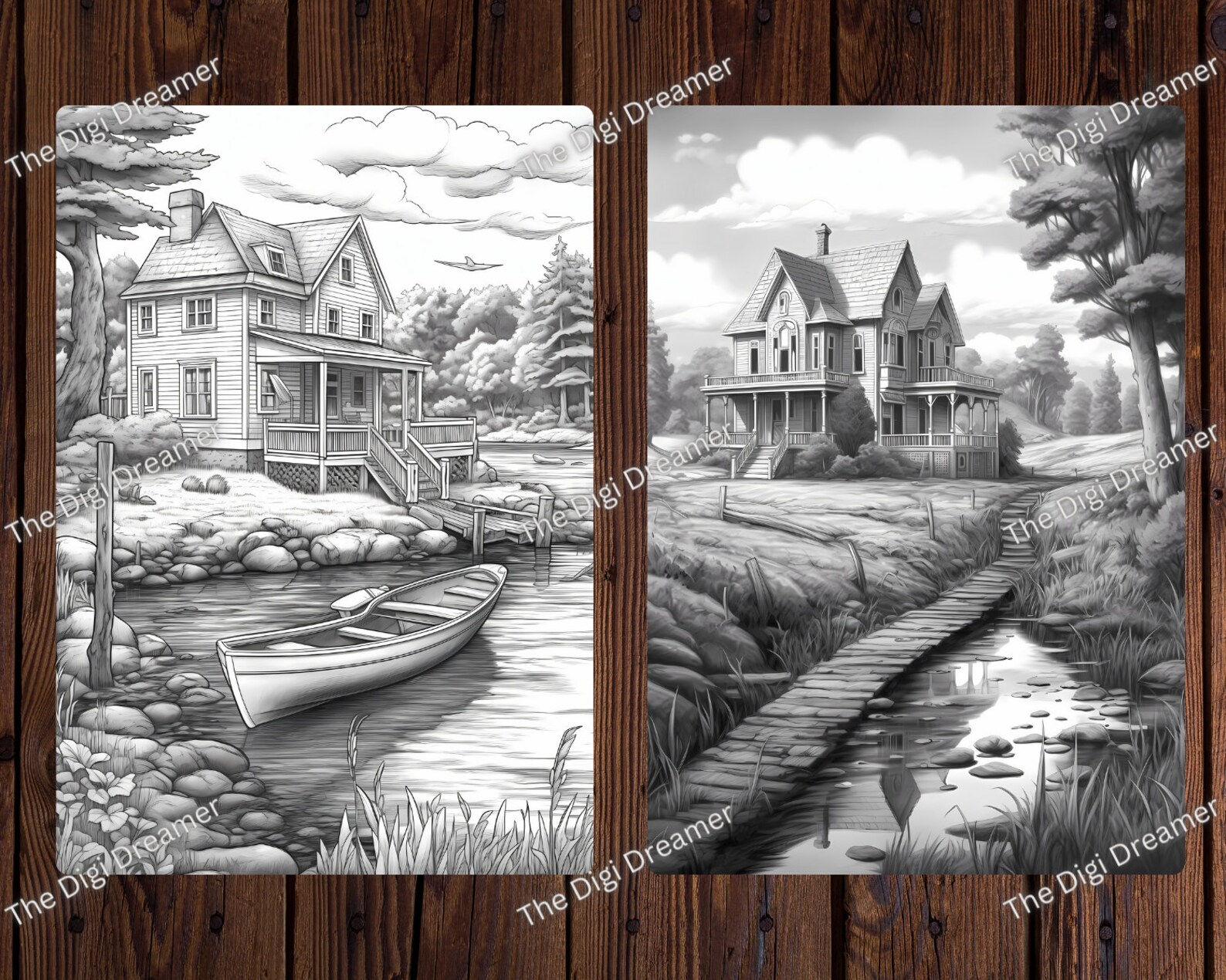 25 Printable Countryside Houses Grayscale Coloring Pages for - Etsy