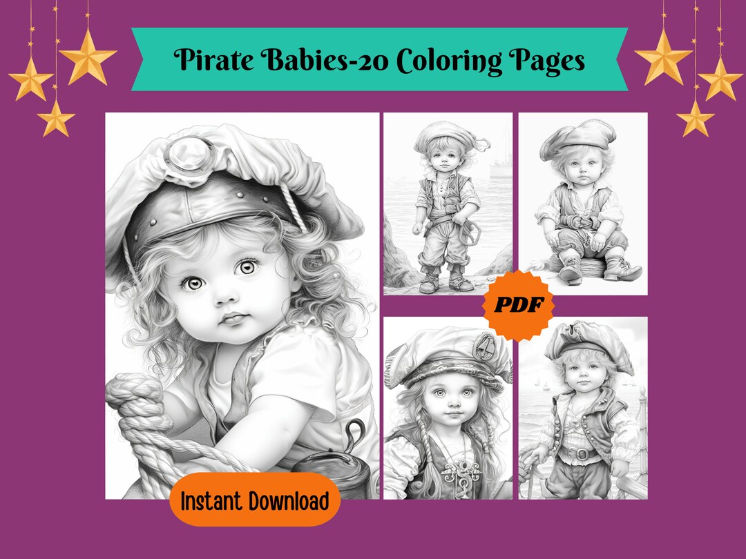 Ahoy Matey! Cute Little Pirate Babies Grayscale Coloring Pages for ...