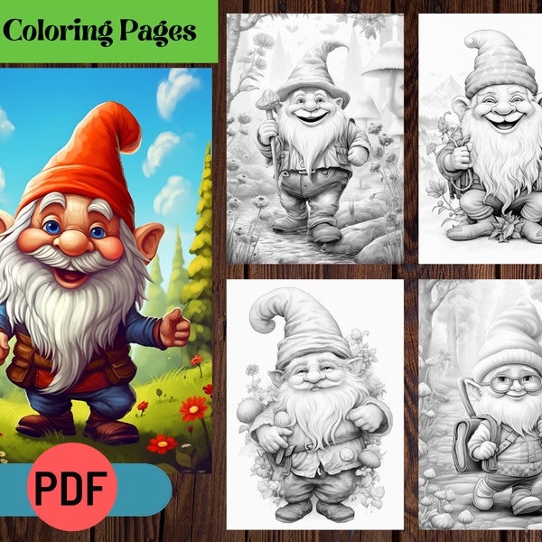 Garden Gnomes Coloring Pages for Adults - Etsy