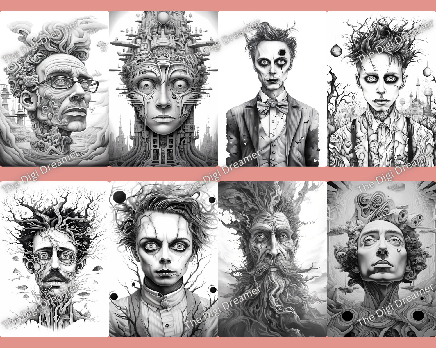 35 Spooky Men-grayscale Printable Coloring Pages for Adults & - Etsy