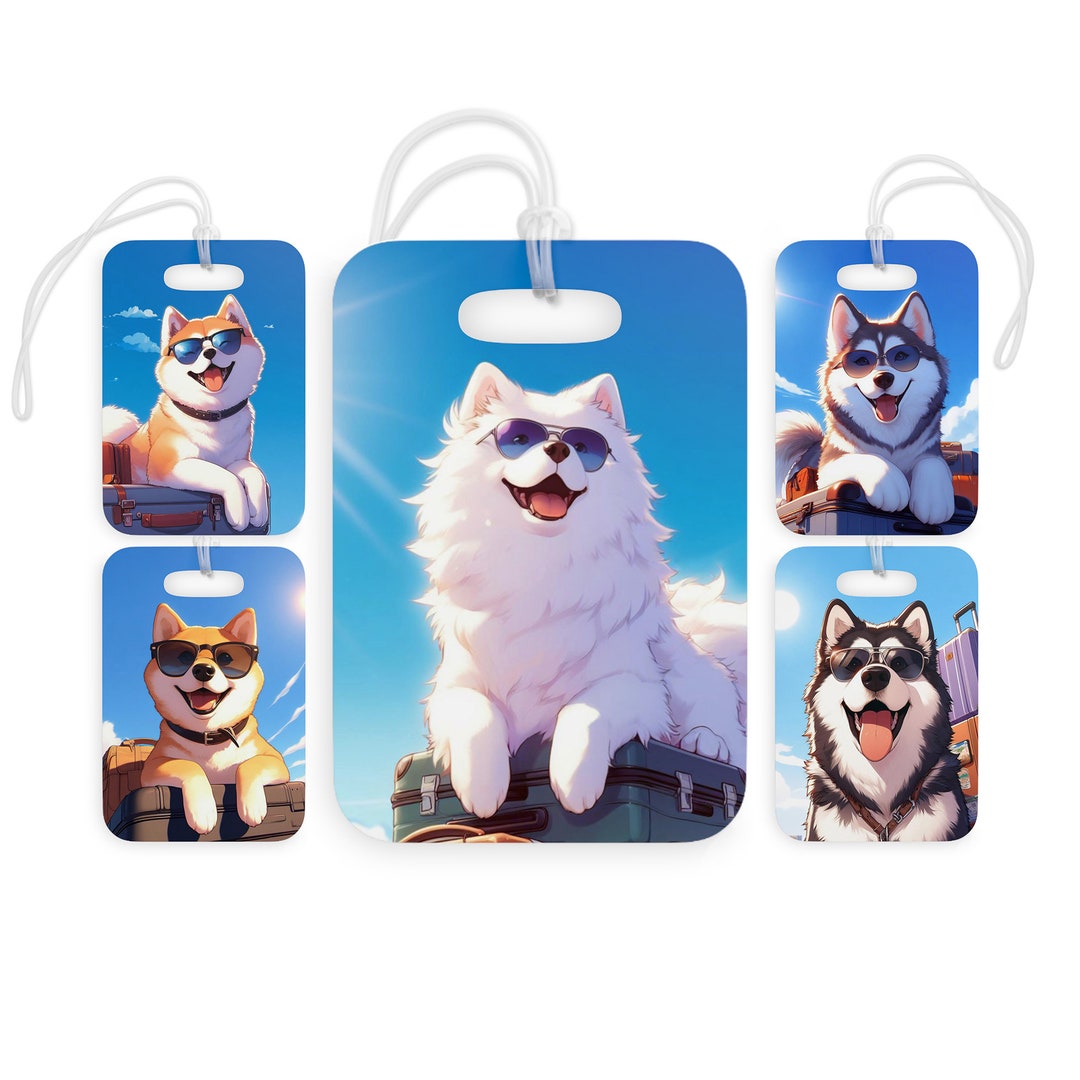 Dog Luggage Tag Samoyed Husky Malamute Akita Shiba Inu on Vacation Bag ...