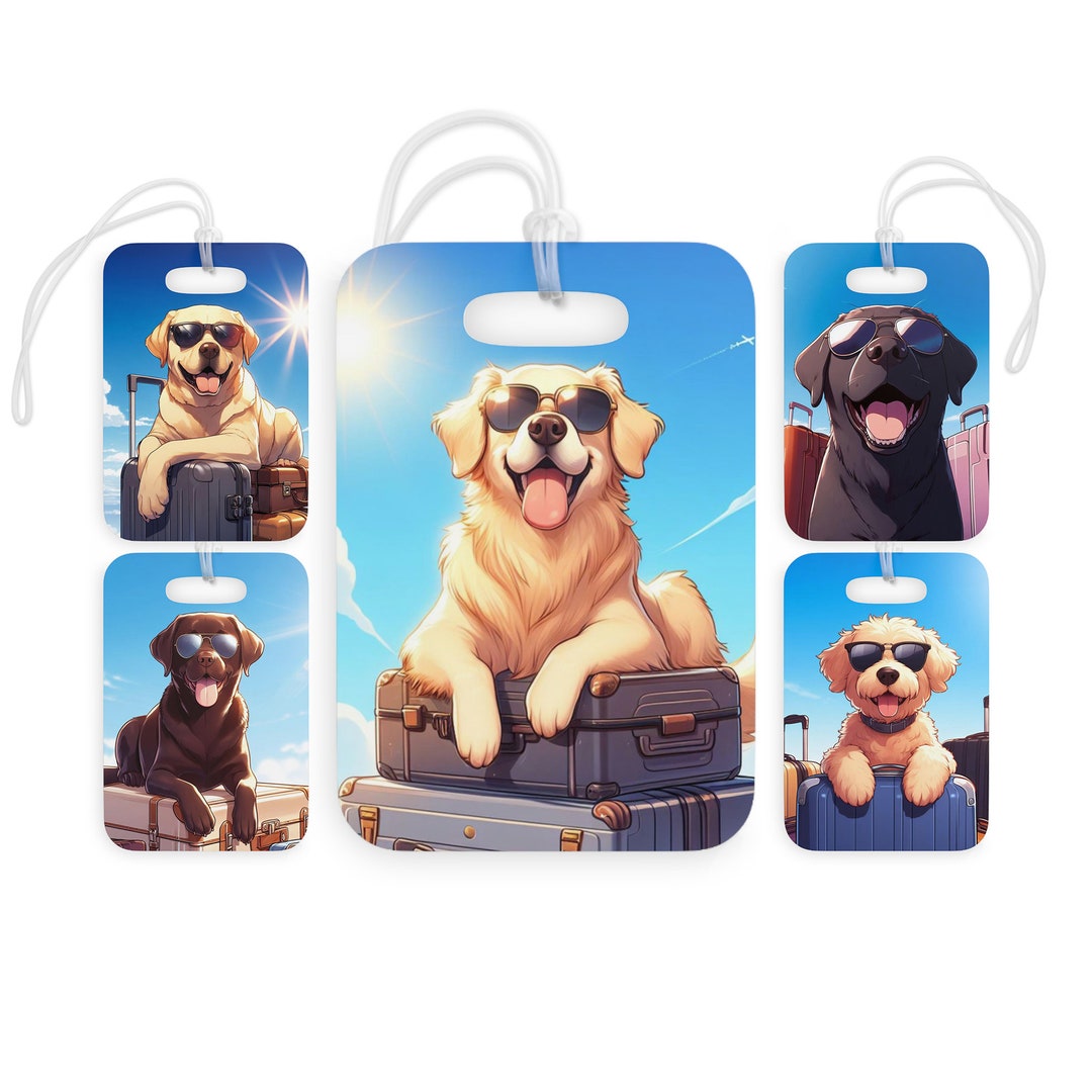 Dog Luggage Tag Labrador Golden Retriever Labradoodle on Vacation Bag ...
