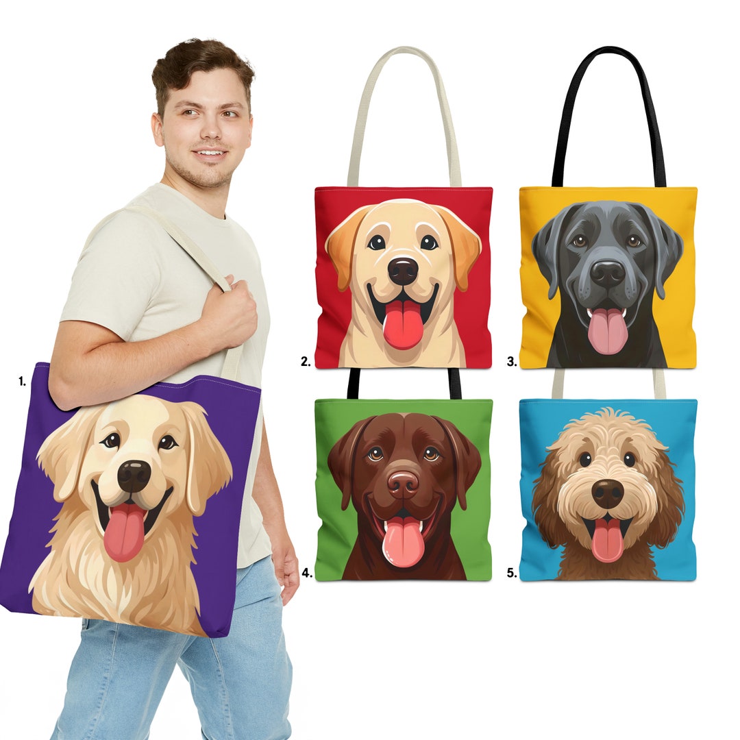 Cute Dog Tote Bag Labrador Golden Retriever Labradoodle Colorful Pet ...