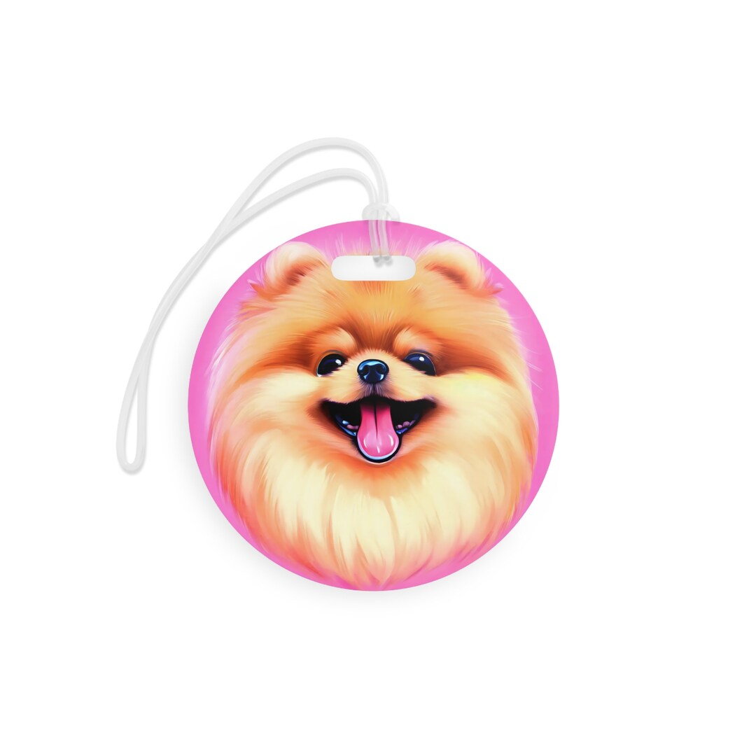Pomeranian Luggage Tag Dog Travel Accessories Round Shape Colorful ...