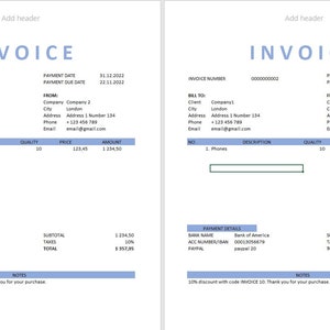 MS Excel Template Automatic Invoices - Etsy