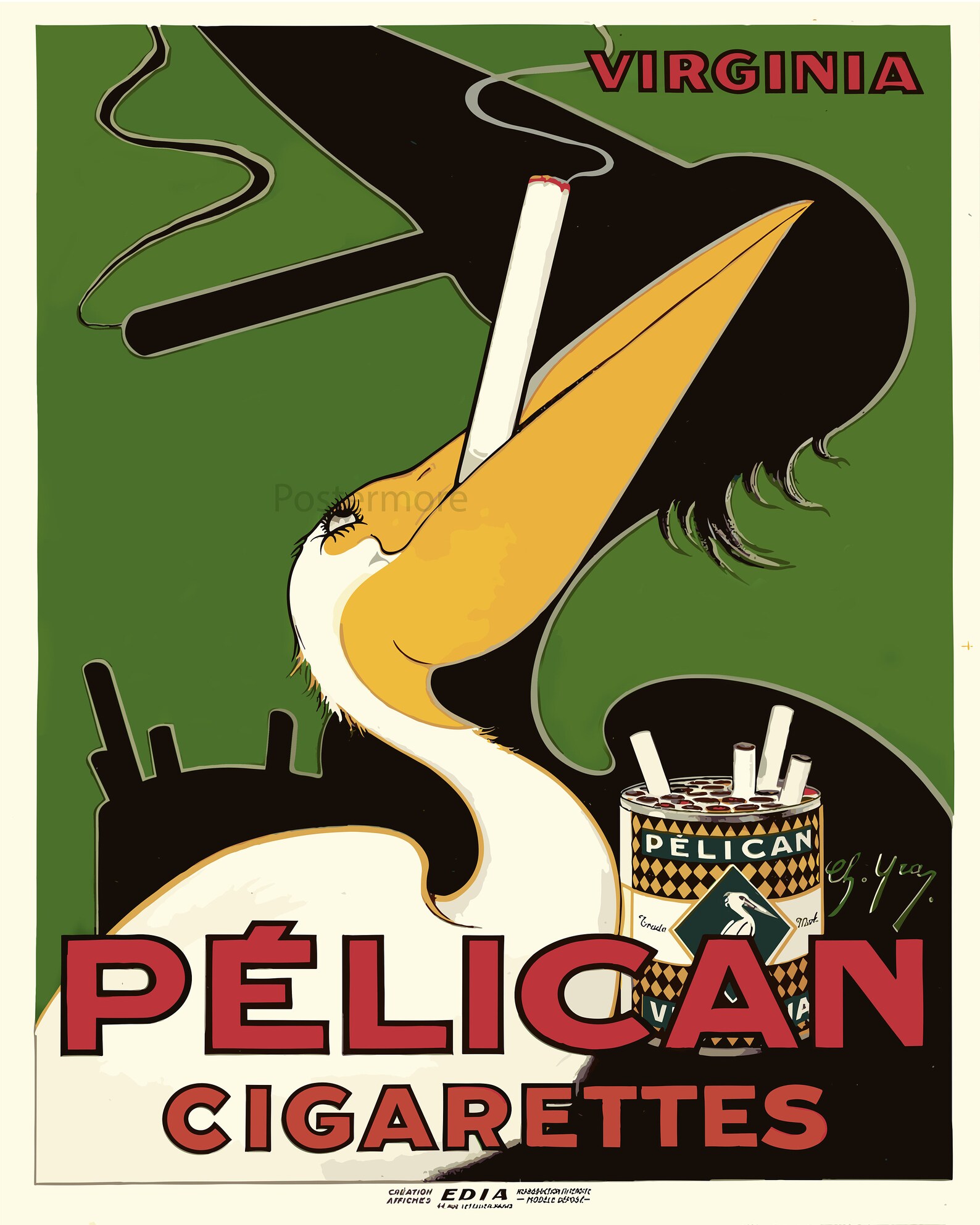 Pelican Cigarettes, Vintage Poster Made by Charles Yray in 1925, Art ...