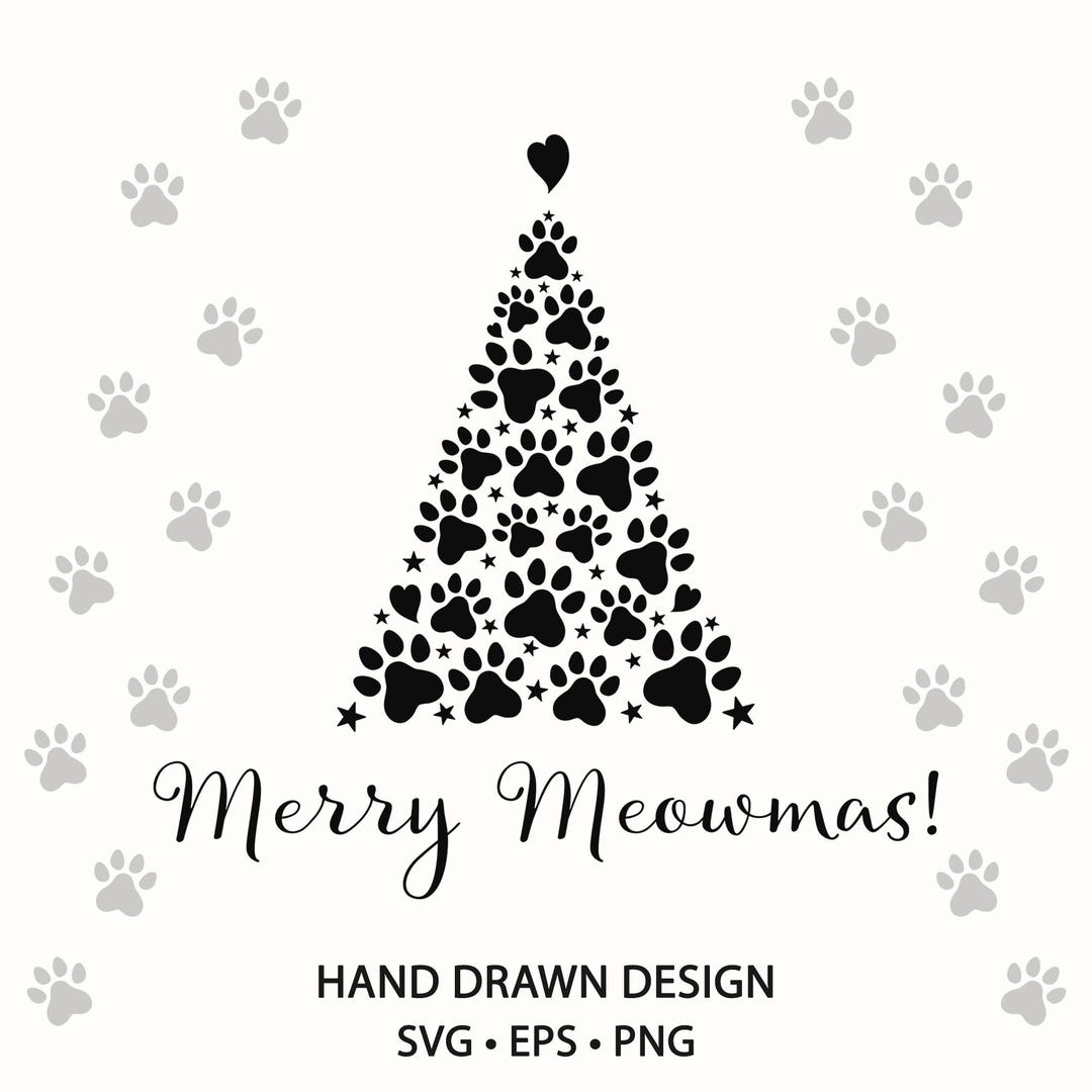 Merry Meowmas SVG Design: Paw Print Christmas Tree for Cat Lovers ...