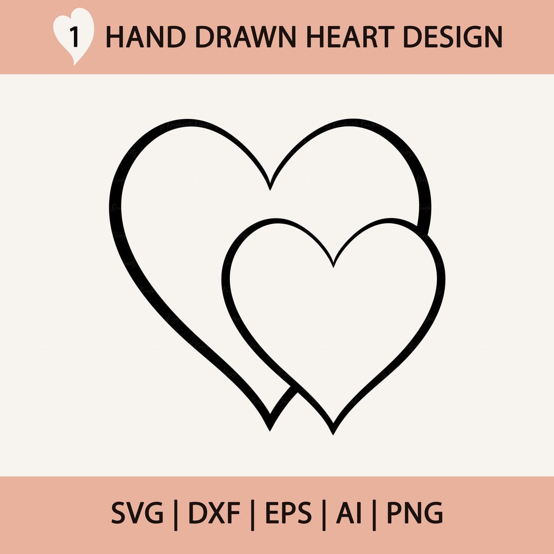 Double Heart SVG Design: Hand Drawn Romantic Wedding and Valentine's ...