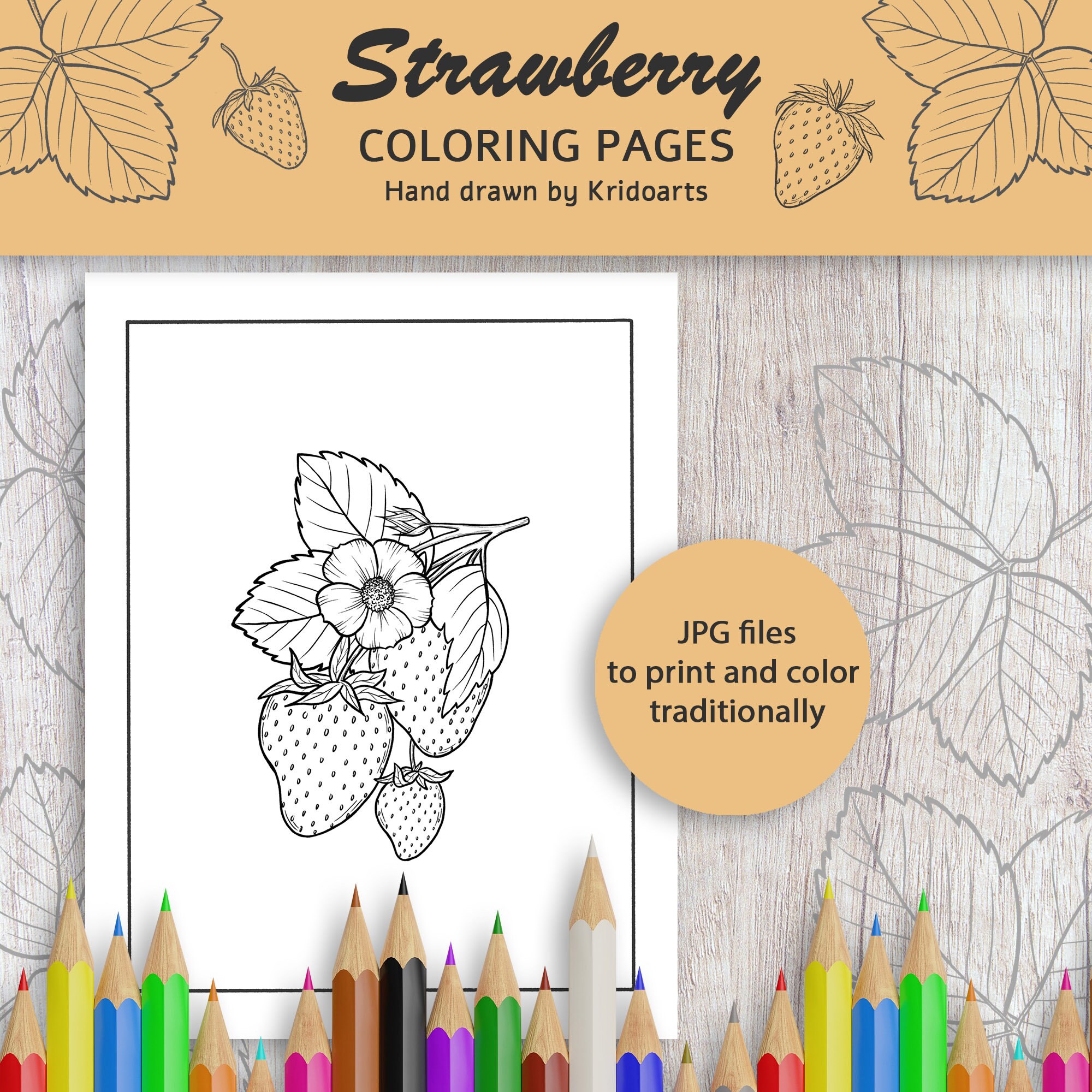 Strawberry Printable Coloring Page for Adults and Kids N1 - Digital ...