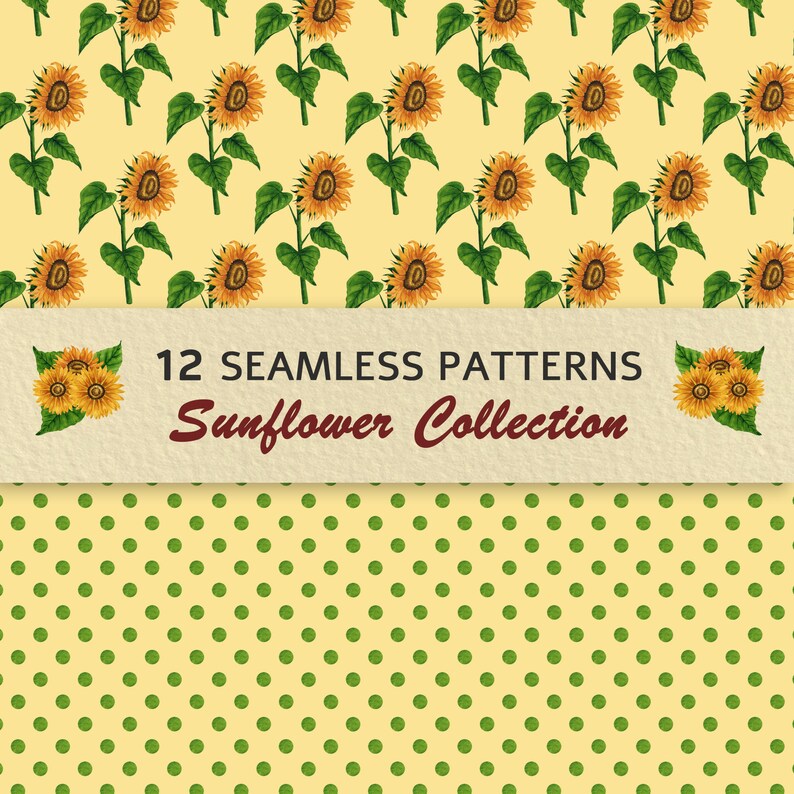Watercolor Sunflower Seamless Patterns: Floral Digital Paper Pack ...