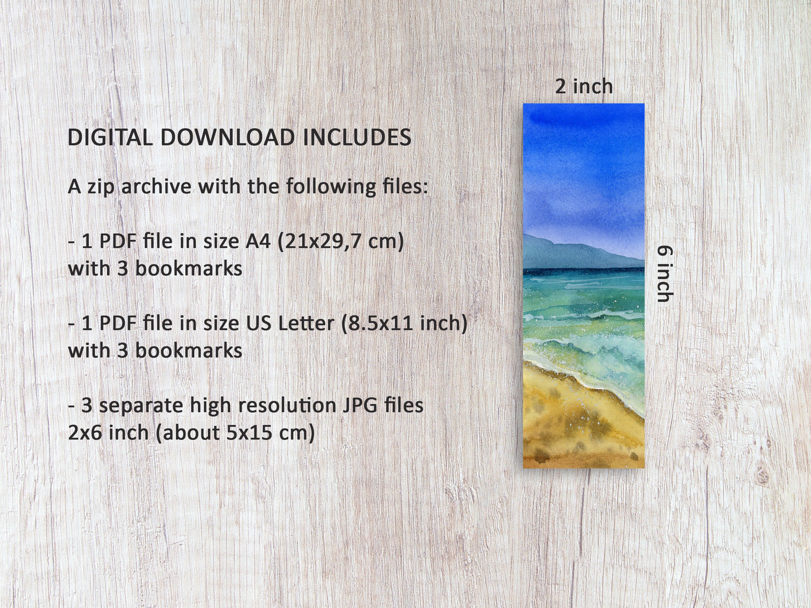 Printable Bookmarks Hand Painted Watercolor Bookmarks Seascape ...