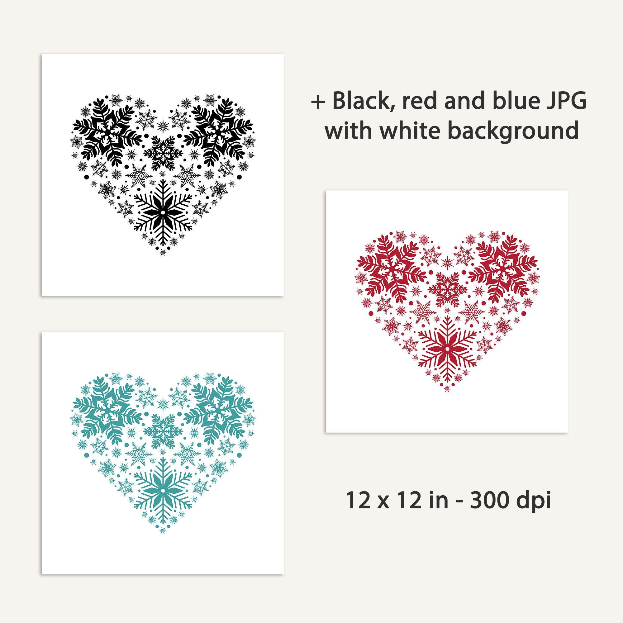 Snowflakes Heart SVG Design: Christmas and Winter Clipart (digital ...