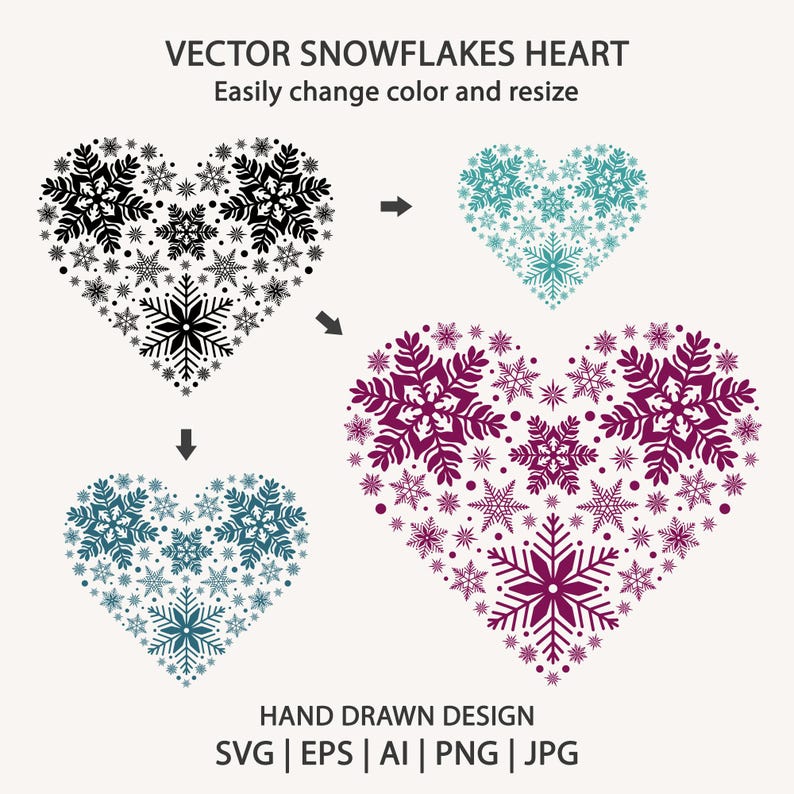 Snowflakes Heart SVG Design: Christmas and Winter Clipart (digital ...