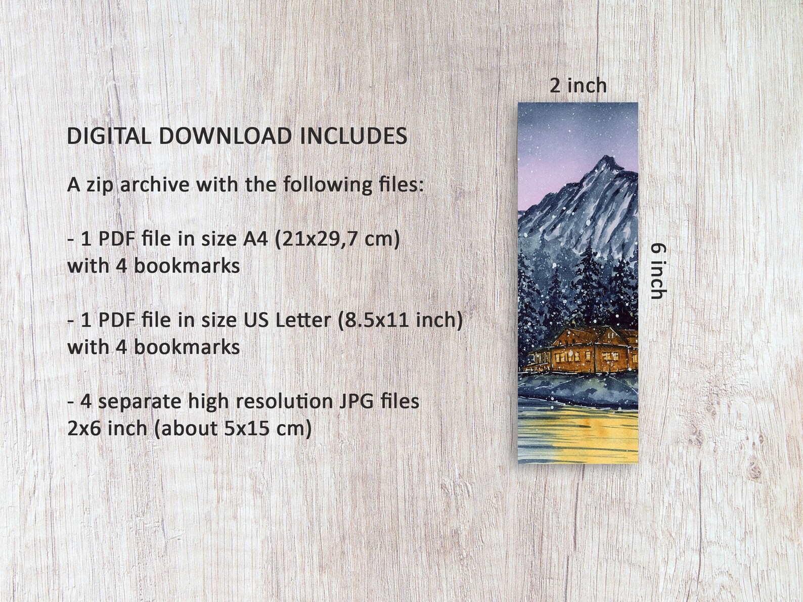 Printable Bookmarks - Watercolor Winter Mountain Cabin Landscape ...