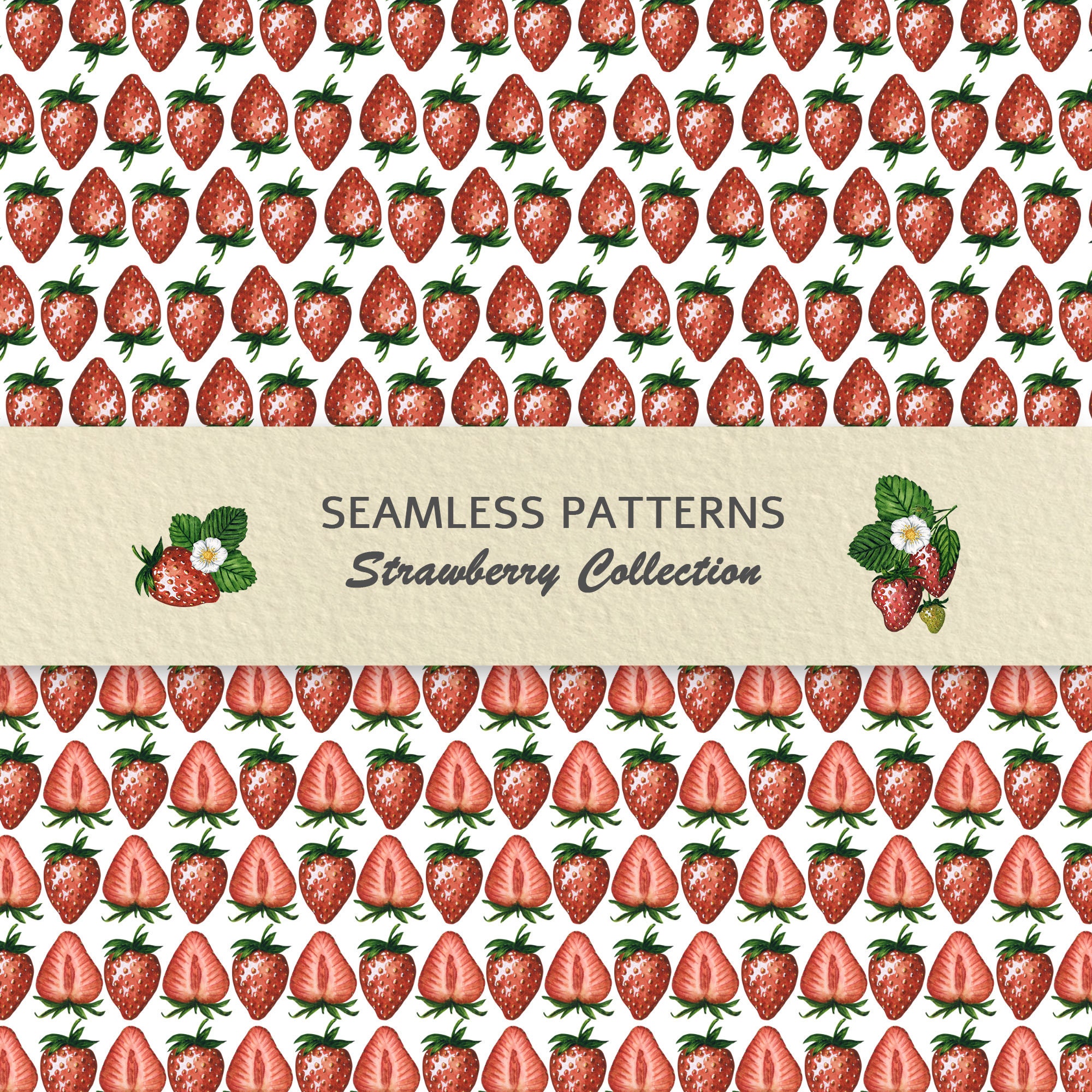 Watercolor Strawberry Digital Paper Pack Seamless Pattern Bundle ...
