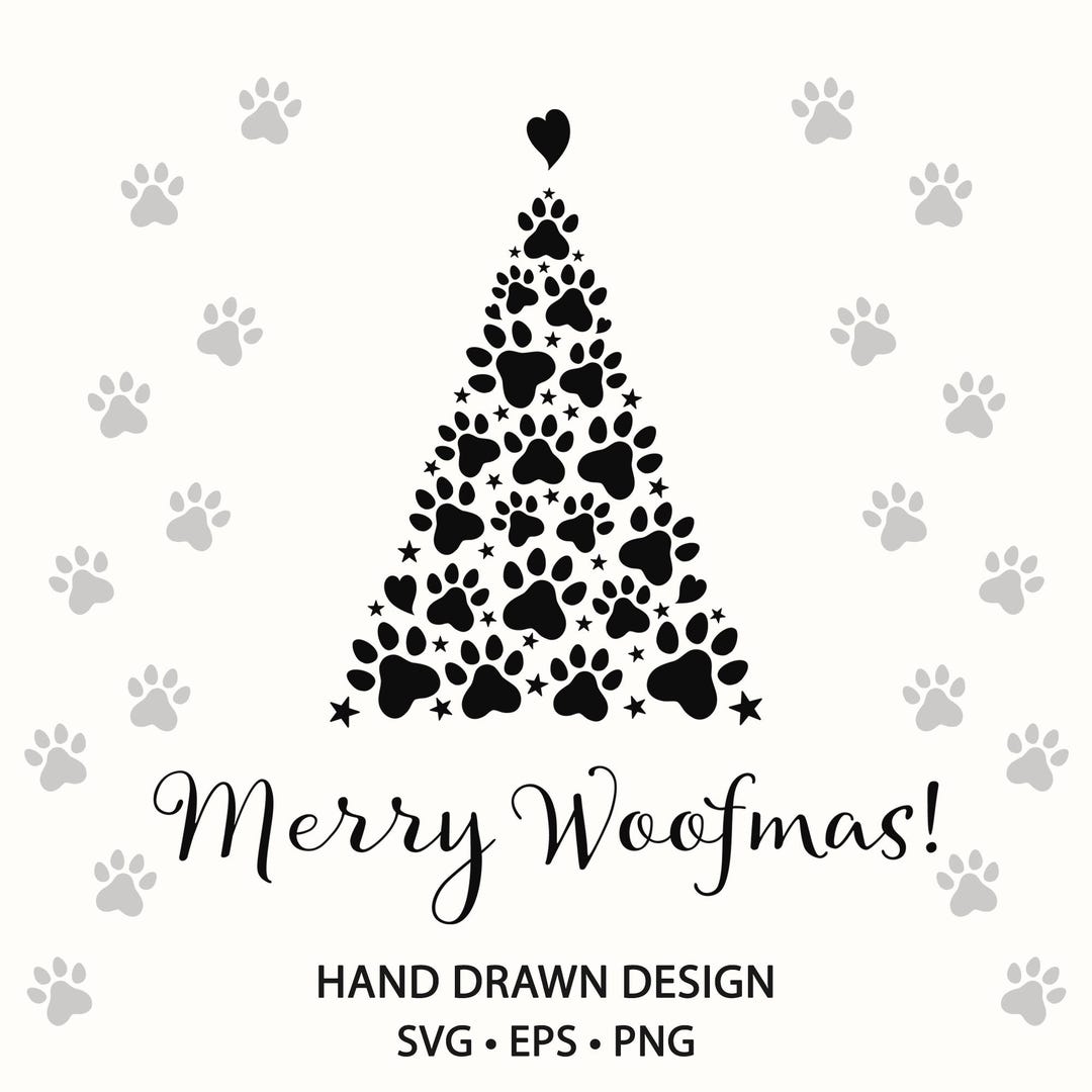 Merry Woofmas SVG Design: Paw Print Christmas Tree for Dog Lovers ...