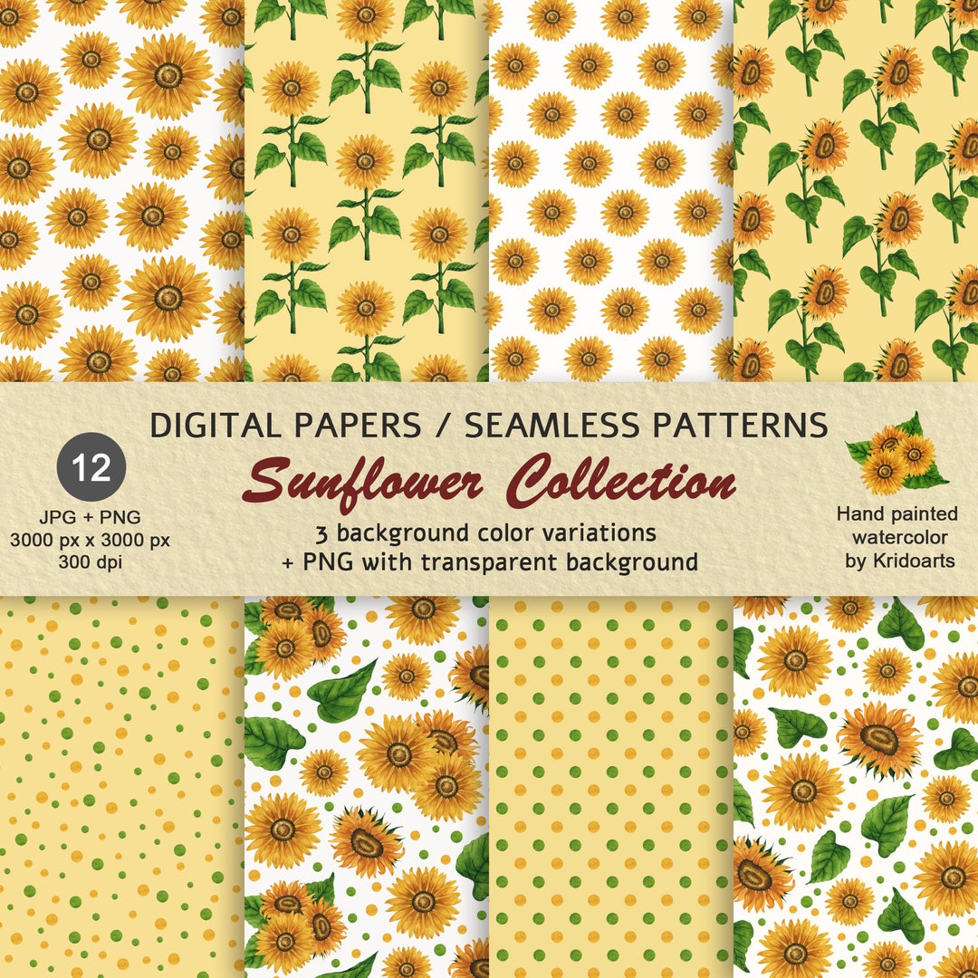 Watercolor Sunflower Seamless Patterns: Floral Digital Paper Pack ...