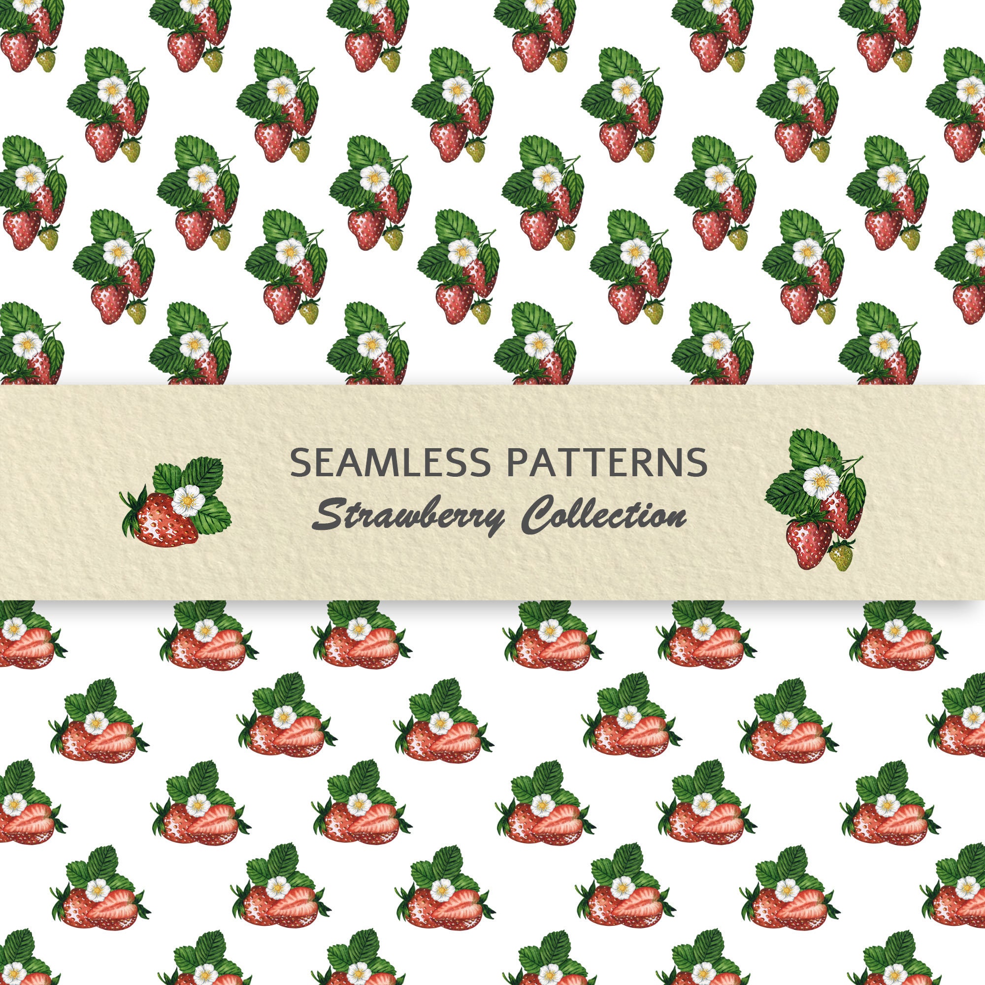Watercolor Strawberry Digital Paper Pack Seamless Pattern Bundle ...