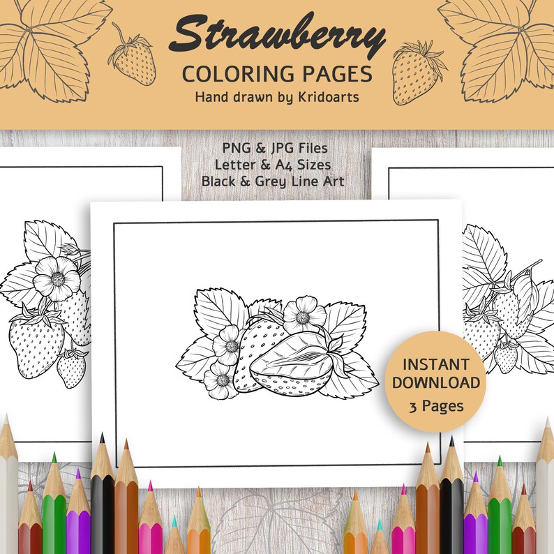 Printable Coloring Pages Strawberry Digital Sketches Procreate ...