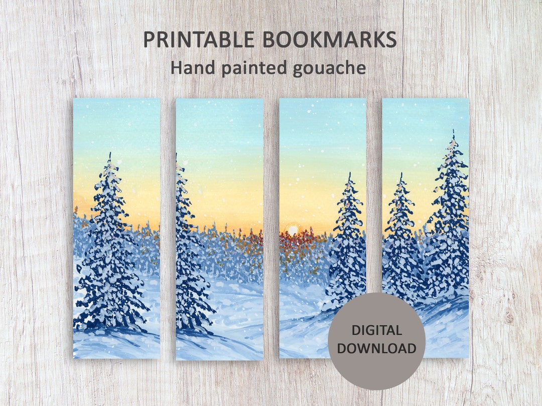 Printable Gouache Bookmarks With Winter Landscape, Winter Forest, Snowy ...